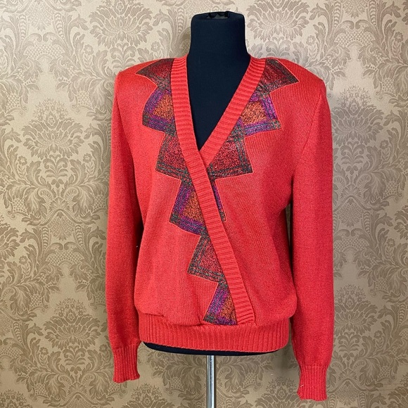 Vintage | Sweaters | Vintage 7s 80s Deep Vneck Union Label Geometric ...